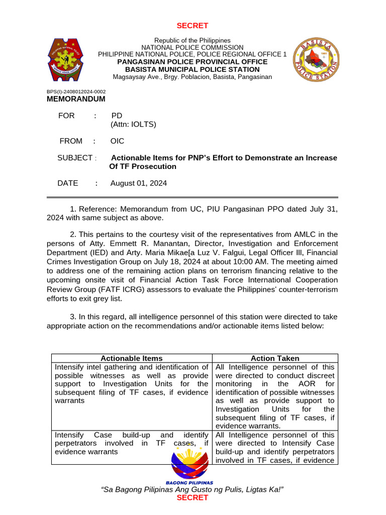 Actionable Items For PNP's Effort To Demonstrate An Increase of TF ...