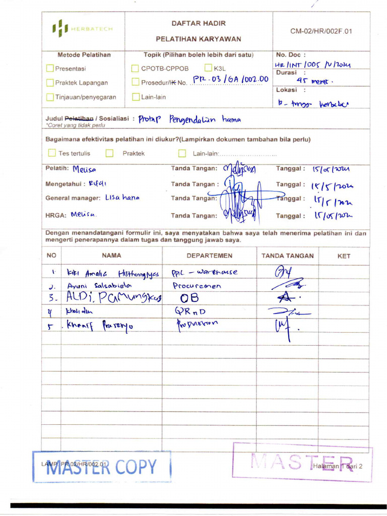 Daftar Hadir Sosialisasi Protap Pengendalian Hama | PDF