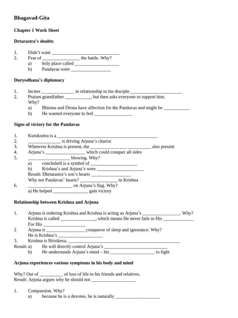 BG_Chapter_01_Worksheet | PDF | Kurukshetra | Vaishnava Texts