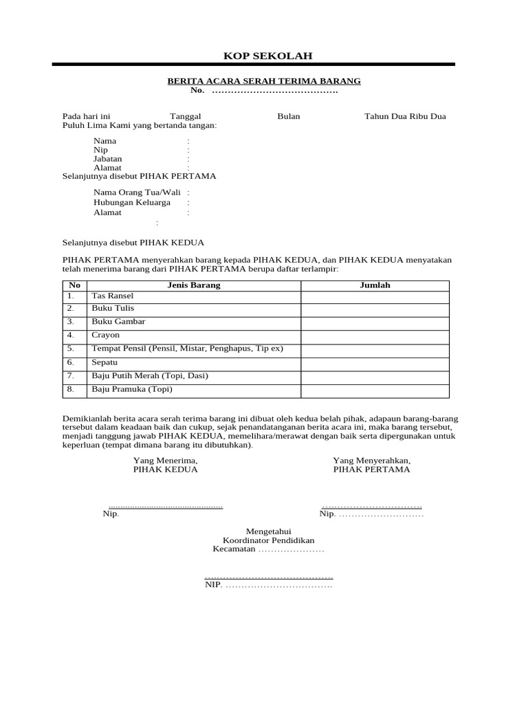 Serah Terima Barang Sekolah | PDF