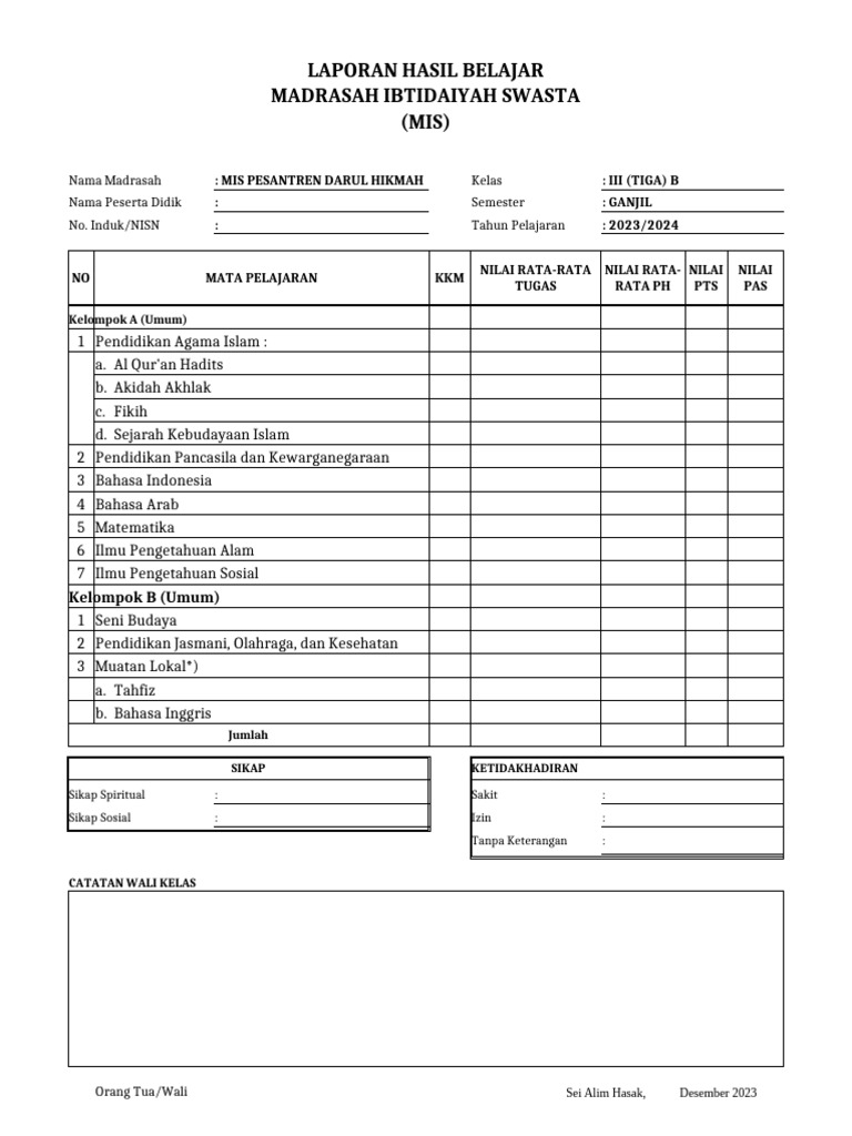 Format Rapot Asli | PDF