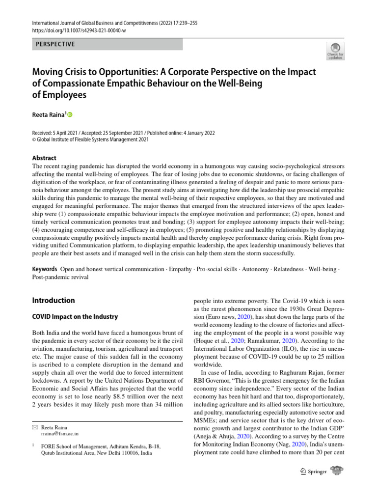 Moving Crisis To Opportunities A Corporate Perspective On The Impact ...