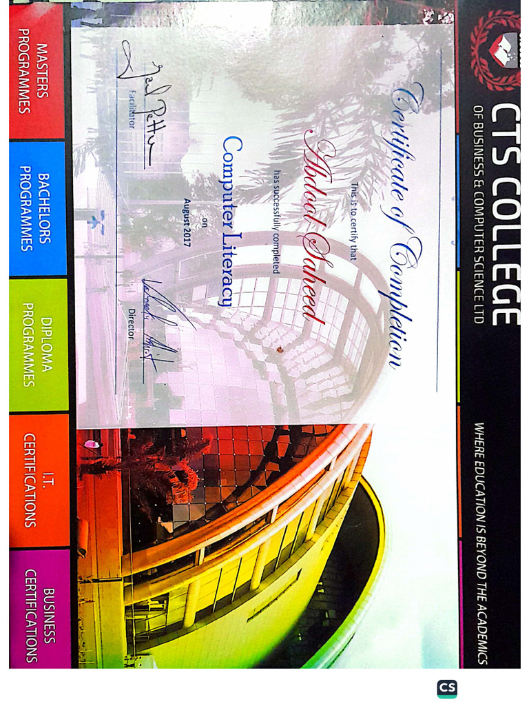 Certificate of Computer Literacy | PDF