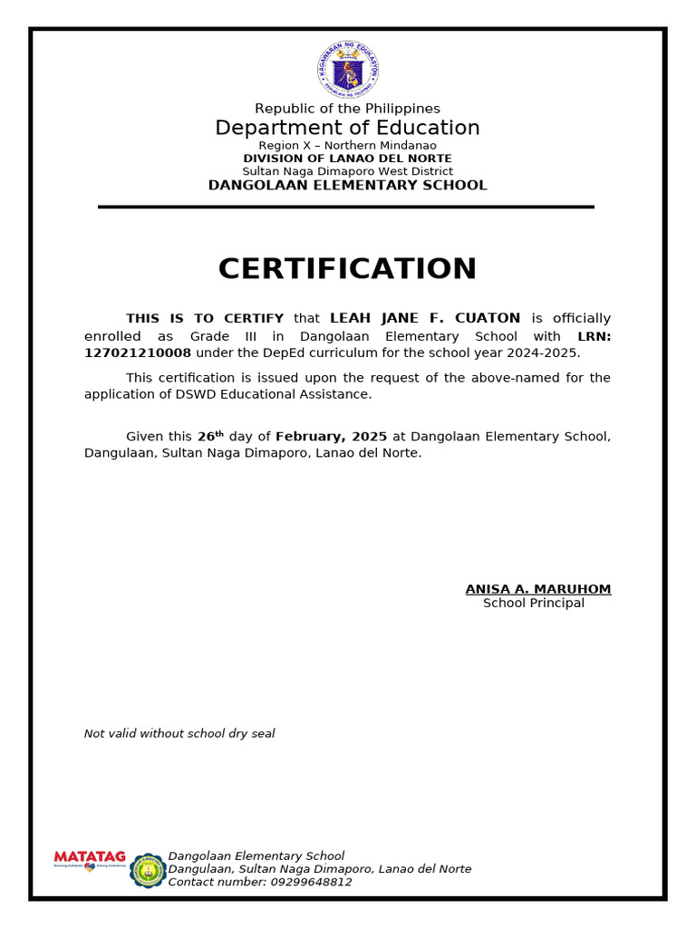 Certification DSWD | PDF