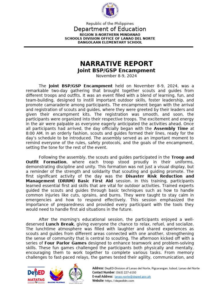 Joint BSP/GSP Encampment 2024 Report | PDF | Knot