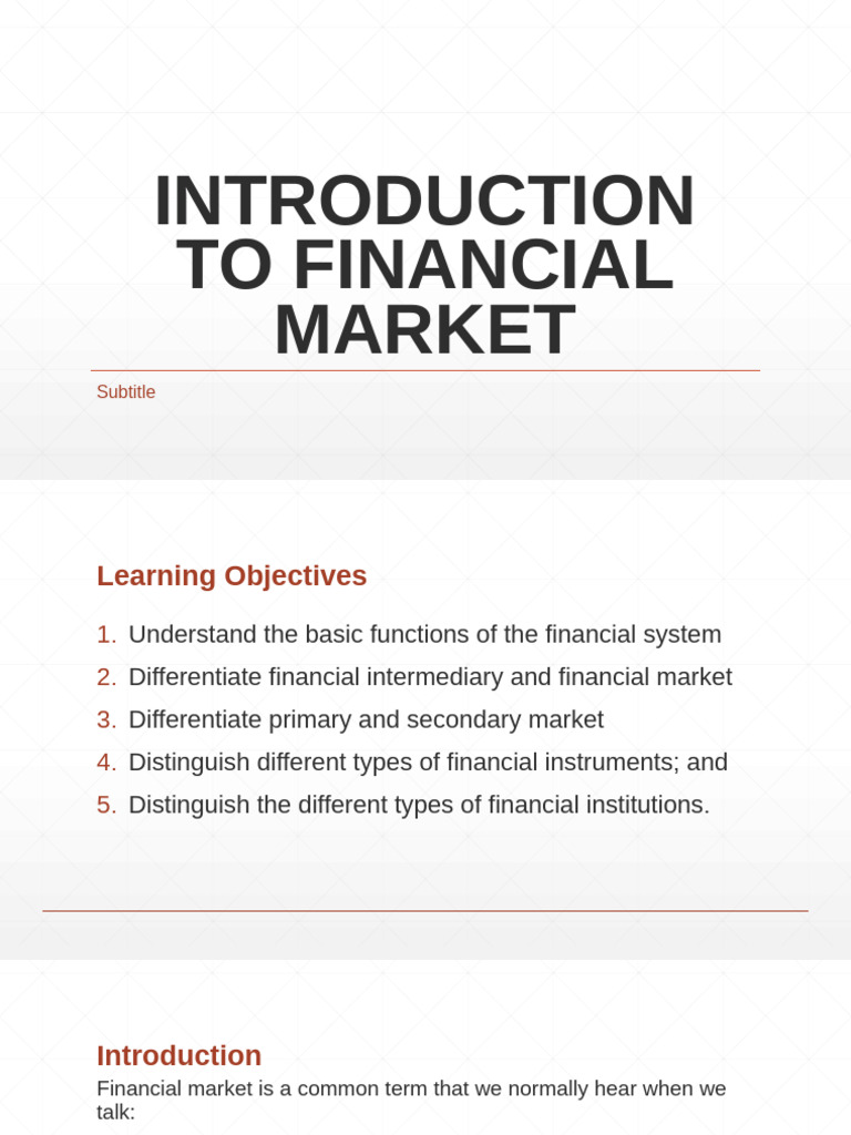 Introduction To Financial Market | PDF | Financial Markets | Derivative ...