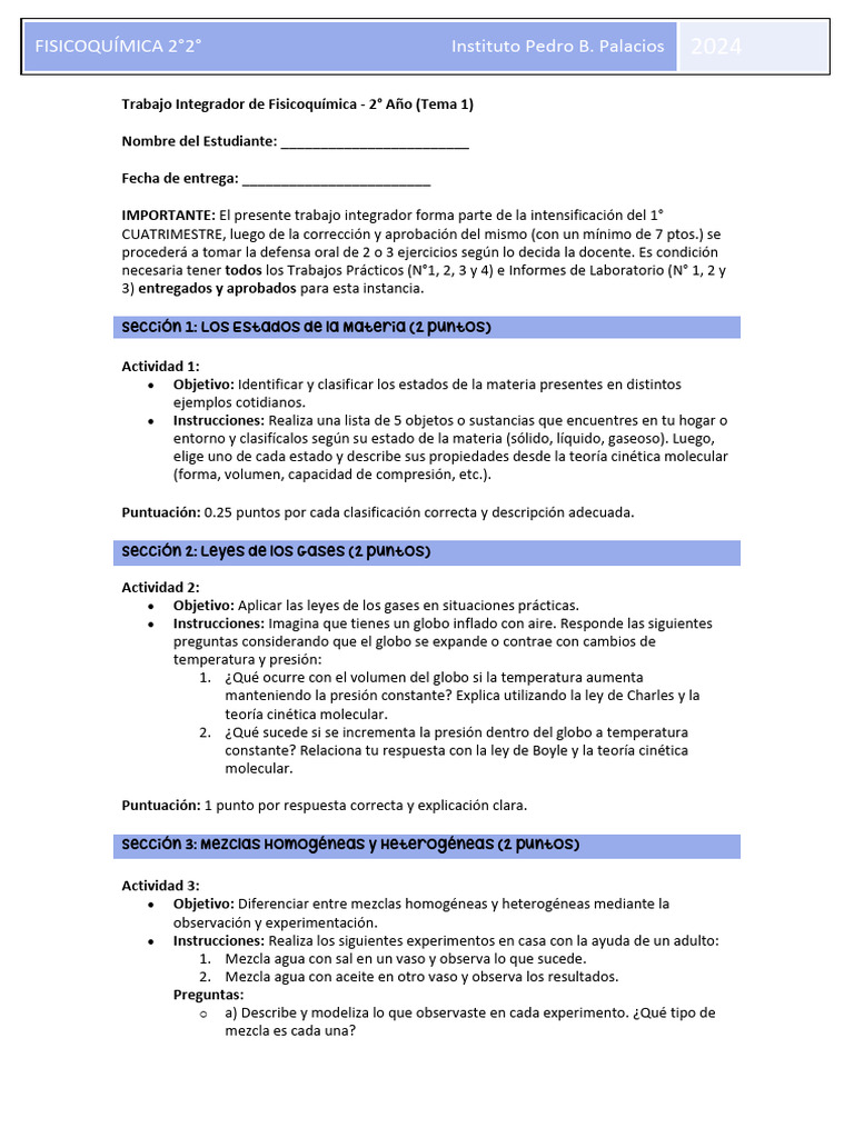 Trabajo Integrador de Fisicoquímica-1er Cuatrimestre - 2do Sec | PDF | Mezcla | Gases
