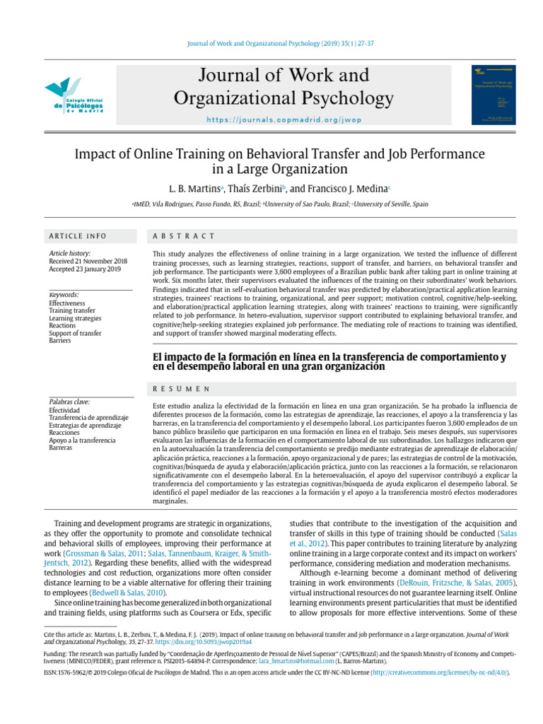 Impact of Online Training On Behavioral Transfer and Job Performance | PDF | Learning ...