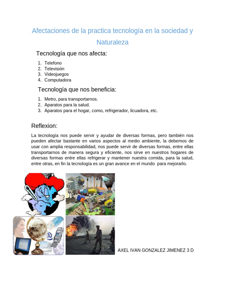 Afectaciones de La Practica Tecnología en La Sociedad y | PDF