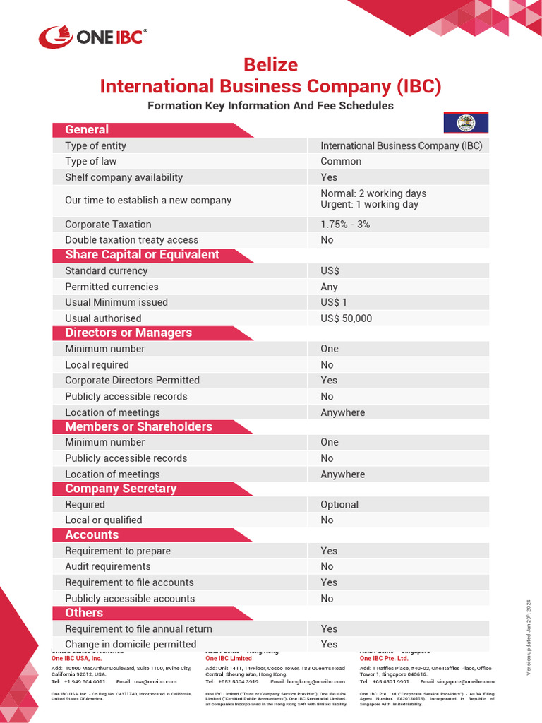 One IBC Belize International Business Company Ratecard 07052024 | PDF ...