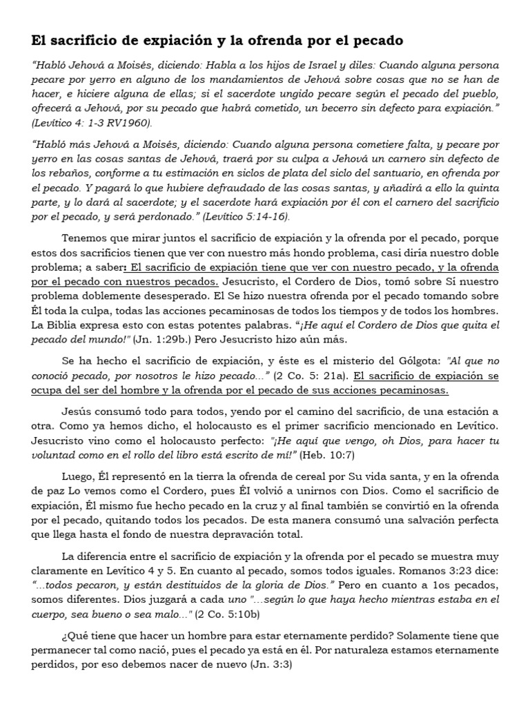 El sacrificio de expiación y la ofrenda por el pecado hnos(1) | PDF ...