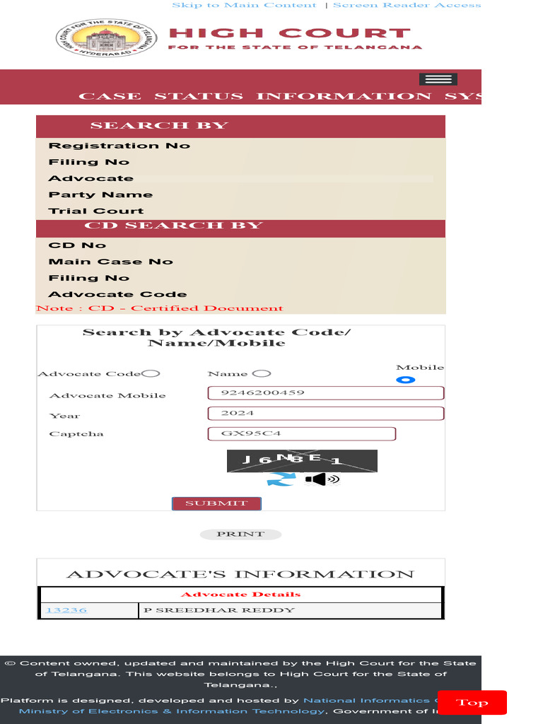 Telangana High Court Case Status System | PDF