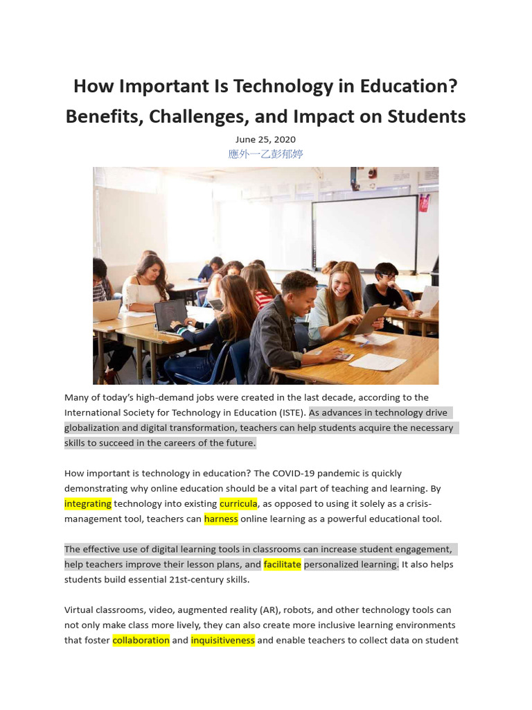 How Important Is Technology in Education Benefits | PDF | Educational ...