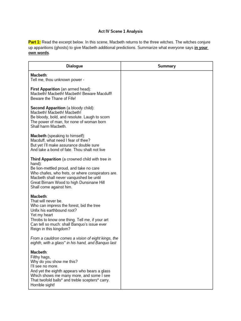 Act IV & V Scene Analysis | PDF | Macbeth | Shakespearean Tragedies