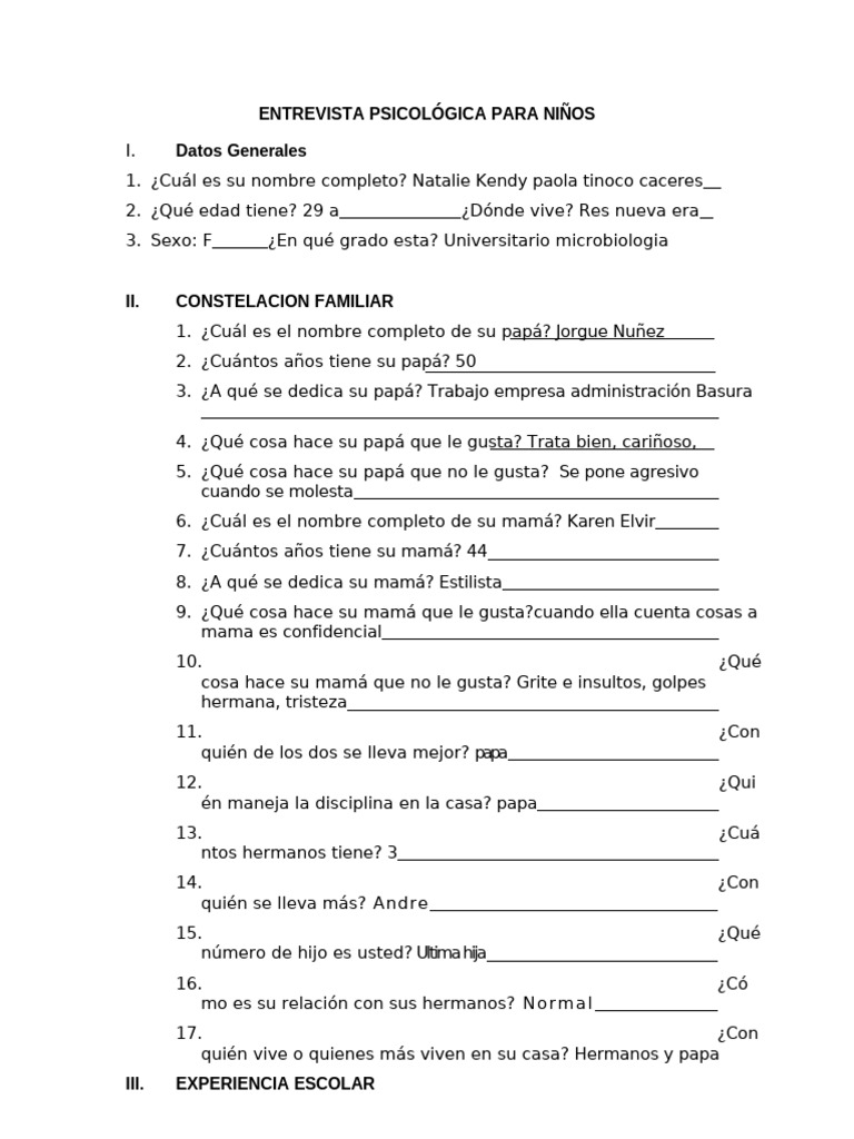 Formato de Entrevista para Niños | PDF