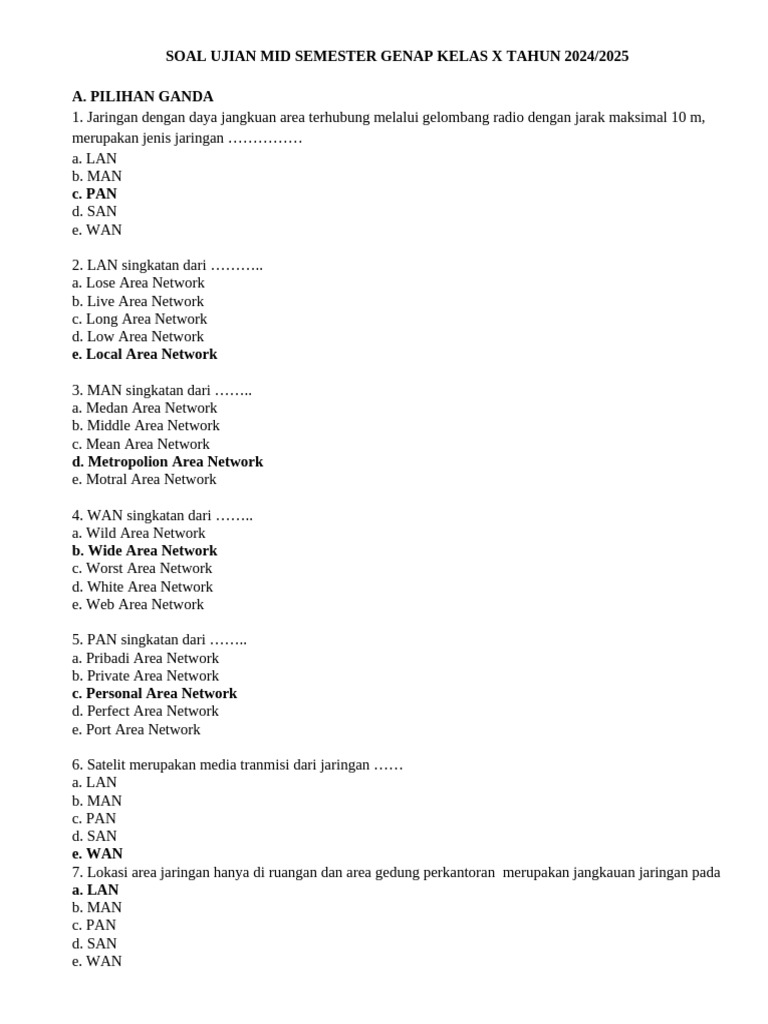 Informatika Mid Semester Genap Kelas x | PDF