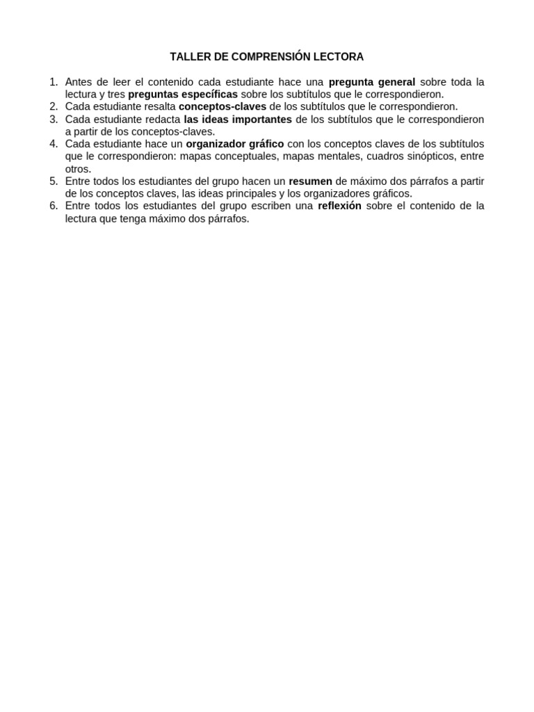 Taller de Estrategias Pra Mejorar La Comprension de Lectura | PDF