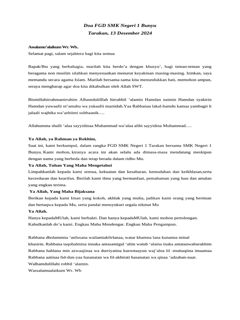 Doa Rapat SMK Negeri 1 Tarakan | PDF
