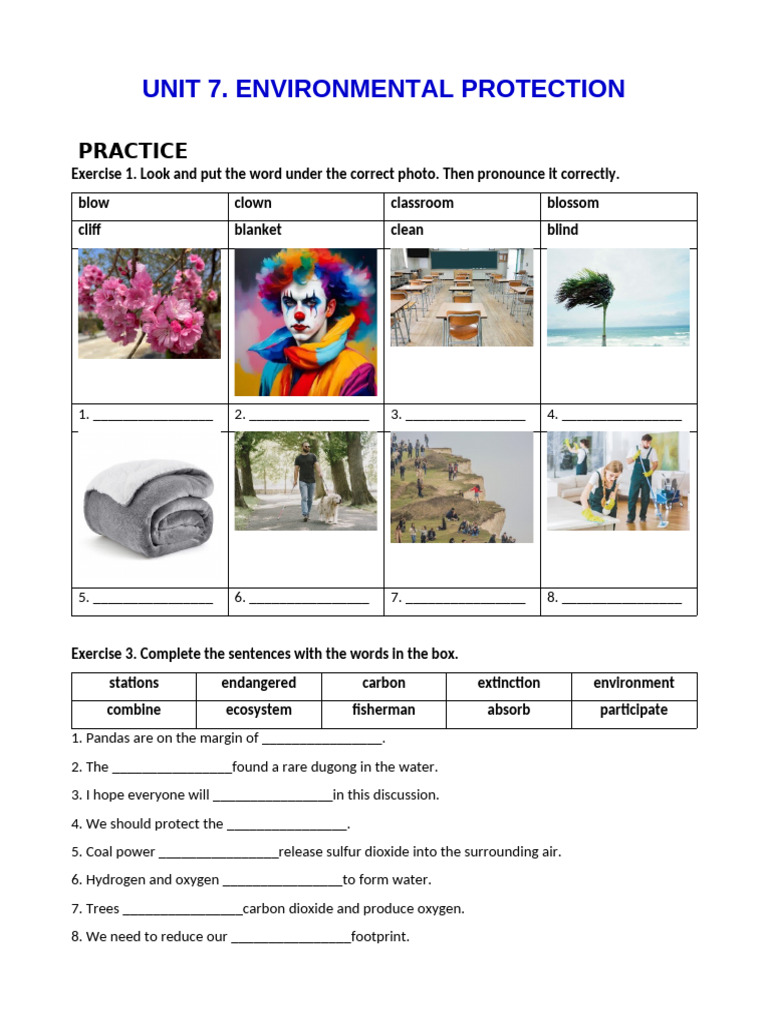 UNIT 7. ENVIRONMENTAL PROTECTION. Excercise | PDF | Pollution | Water