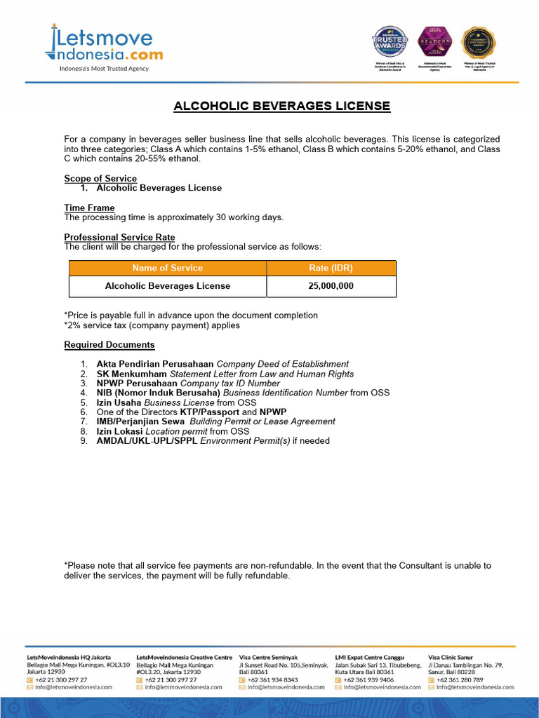 Alcohol License Quotation | PDF