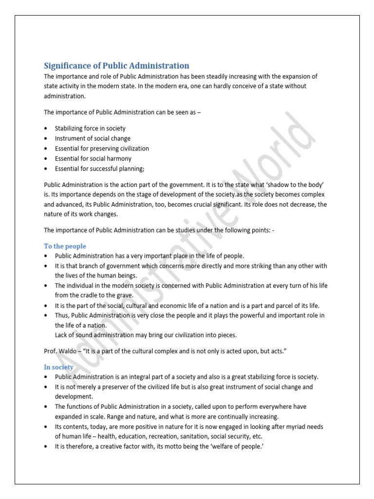 Significance of Public Administration - 073302 | PDF | Democracy ...