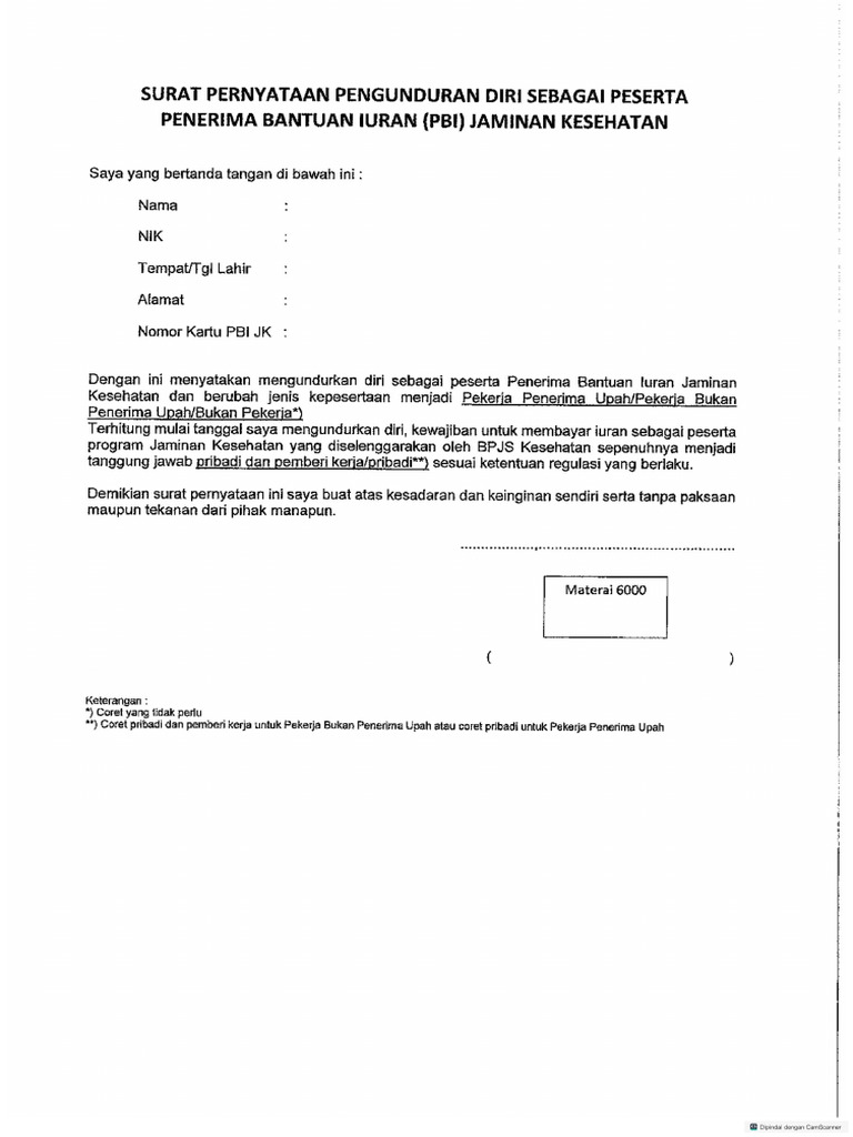 Surat Pernyataan Keluar Pbi | PDF