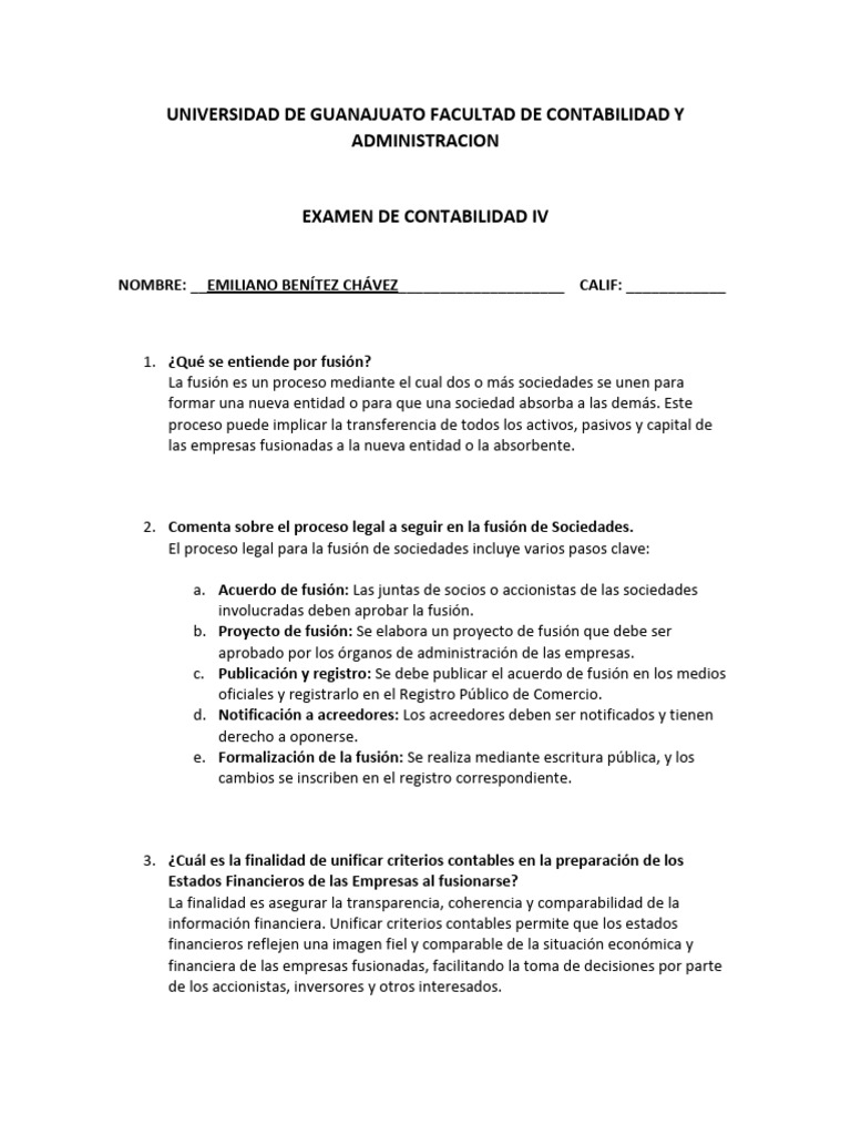 Examen de Contabilidad IV | PDF | Contabilidad | Bancarrota