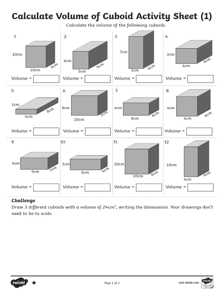 Cuboid Volume Worksheets | PDF | Volume | Quantity