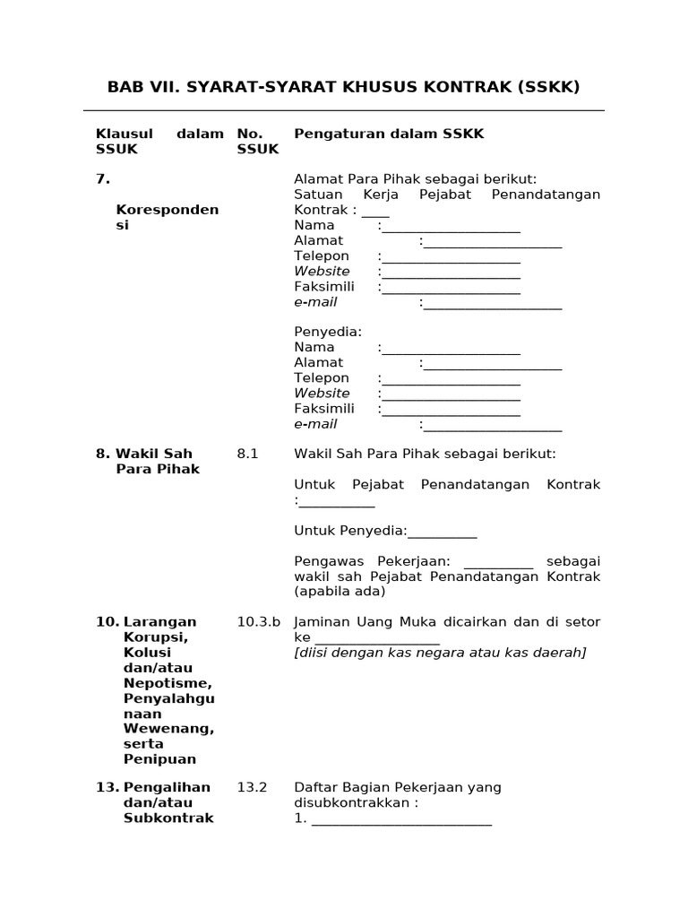 Contoh Format Syarat - Syarat Khusus Kontrak | PDF