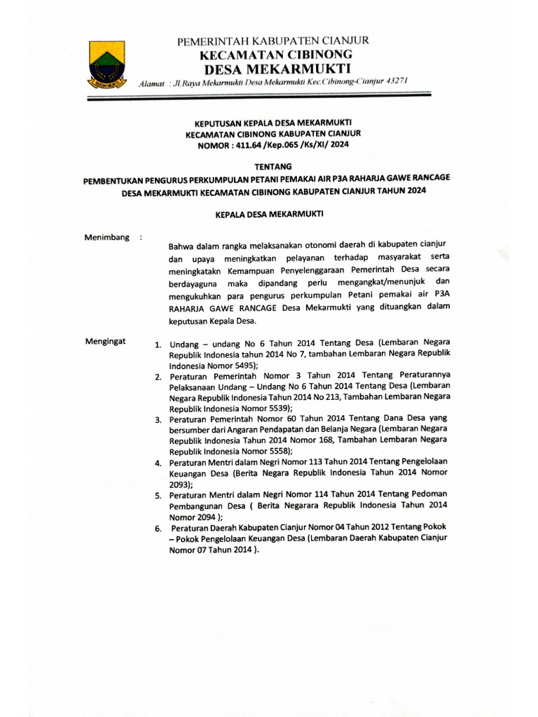 SK P3A Raharja Gawe Rancage Desa Mekarmukti | PDF