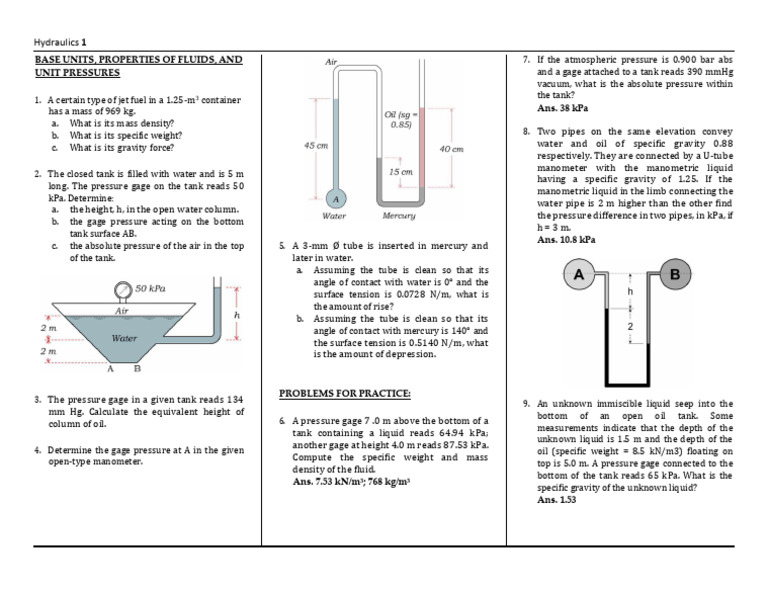 Hydrau 1 | PDF | Pressure Measurement | Pressure