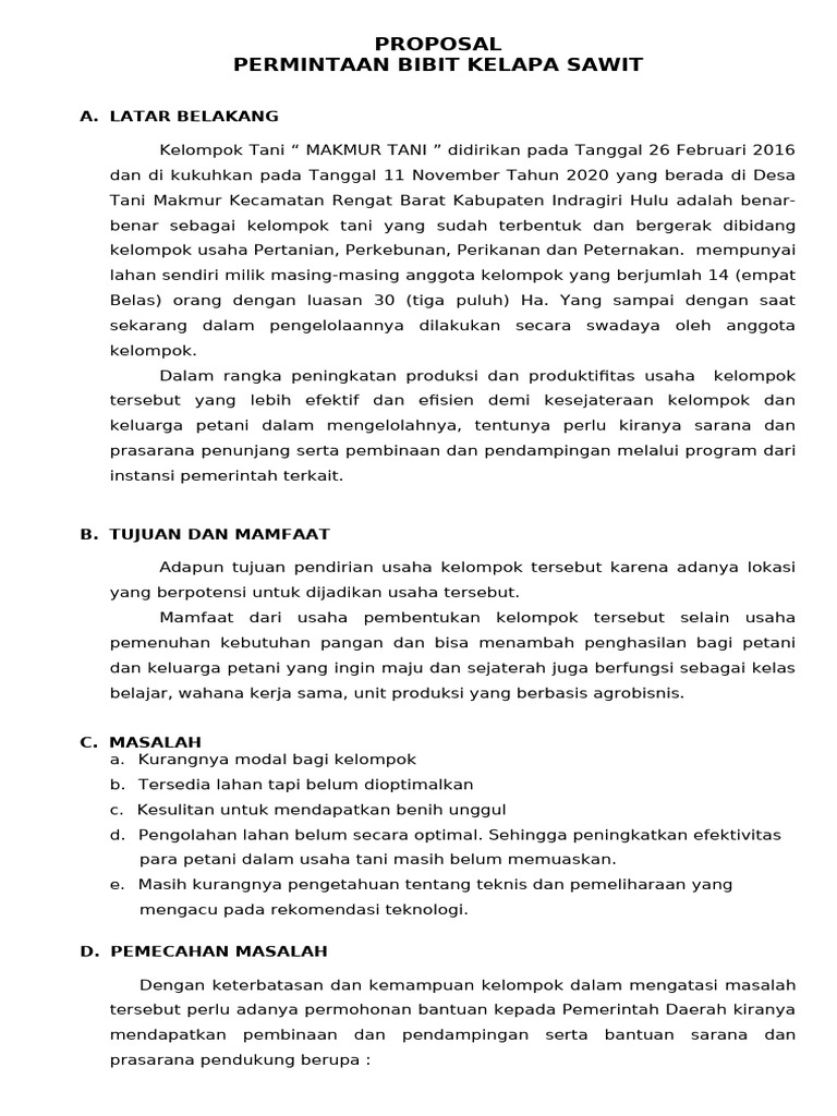 Proposal Bibit Sawit KT MAKMUR TANI Ok | PDF