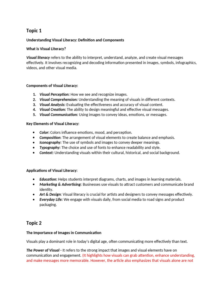 VISUAL LITERACY SOFT COPY | PDF | Communication | Infographics