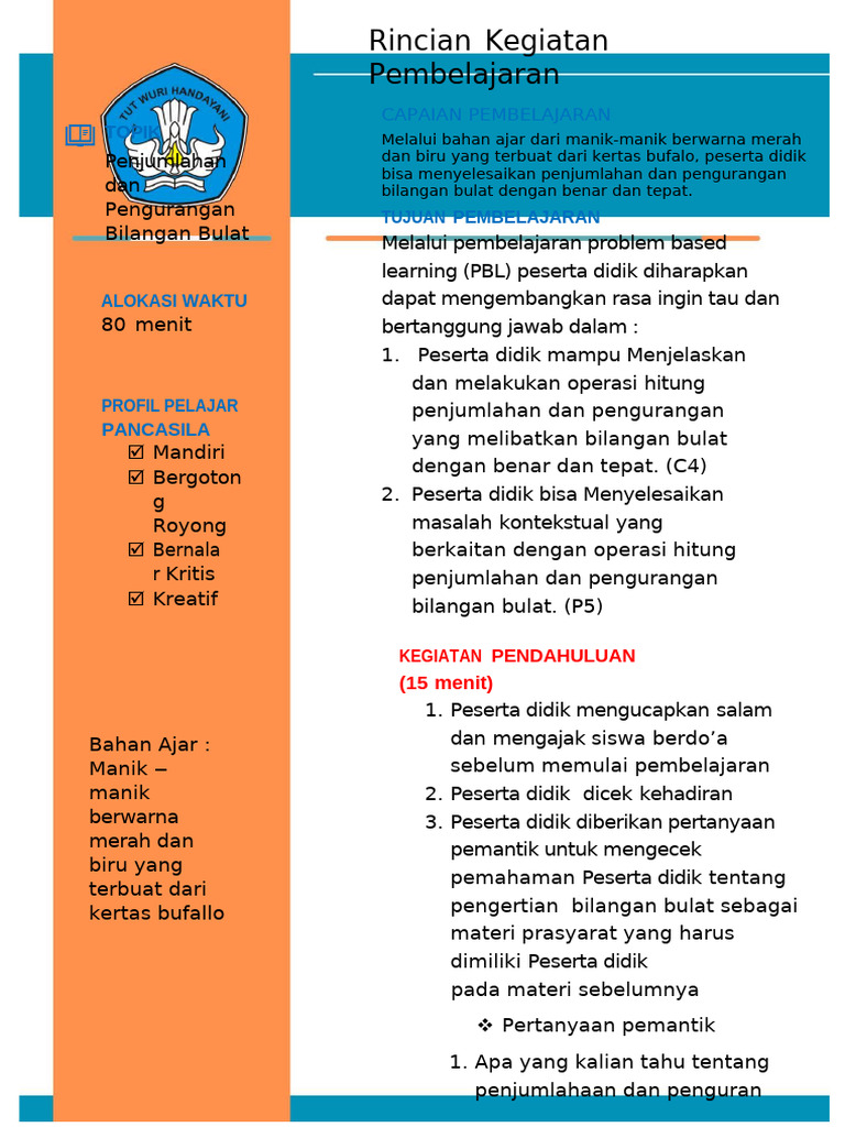 Modul Ajar Matematika - Penjumlahan Dan Pengurangan Bilangan Bulat ...