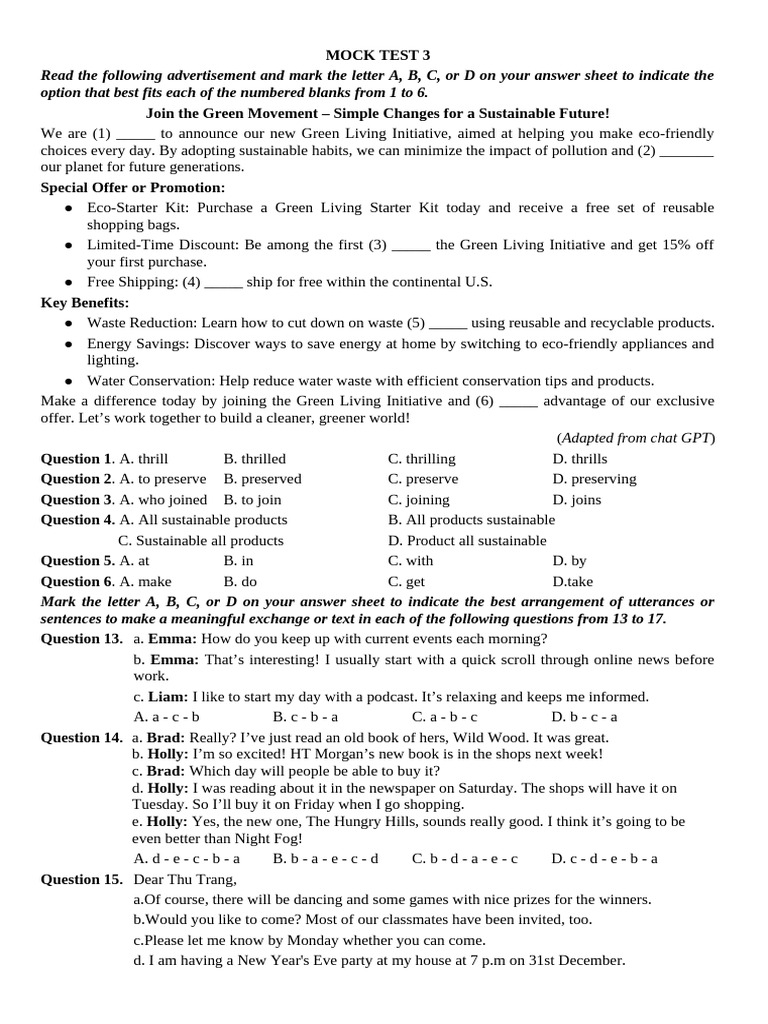 Mock Test 3,4- Đợt 1 | PDF | Biodiversity | Climate Change