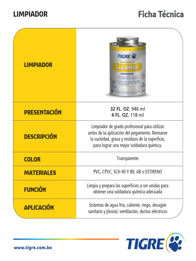 Ficha tecnica limpiador | PDF