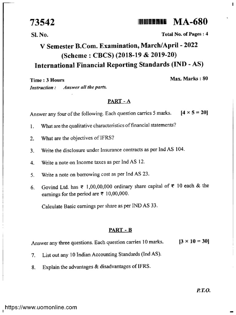Bcom 5 Sem International Financial Reproting Standard Ma 680 Apr 2022 | PDF