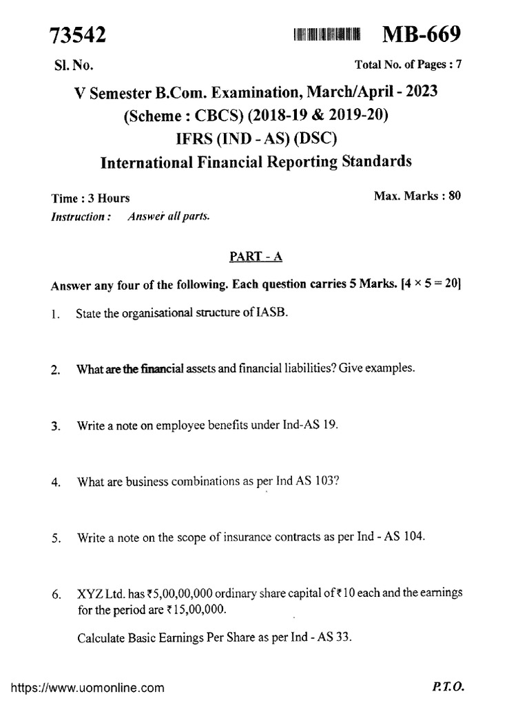 Bcom 5 Sem International Financial Reporting Standards MB 669 Apr 2023 | PDF