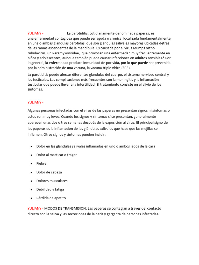 Parotiditis: síntomas y prevención | PDF | Inmunología | Enfermedades y ...