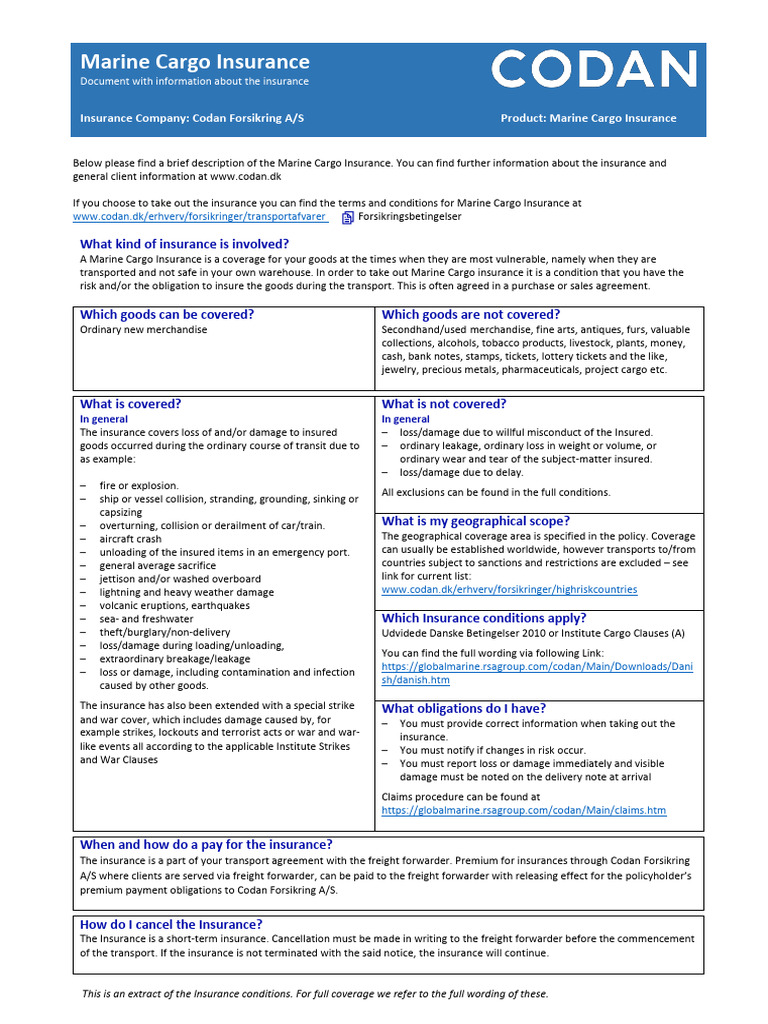 Marine Cargo Insurance Overview | PDF | Insurance