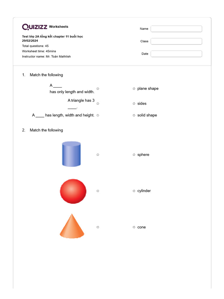 Test Grade 2 - Chapter 11 | PDF | Shape | Rectangle