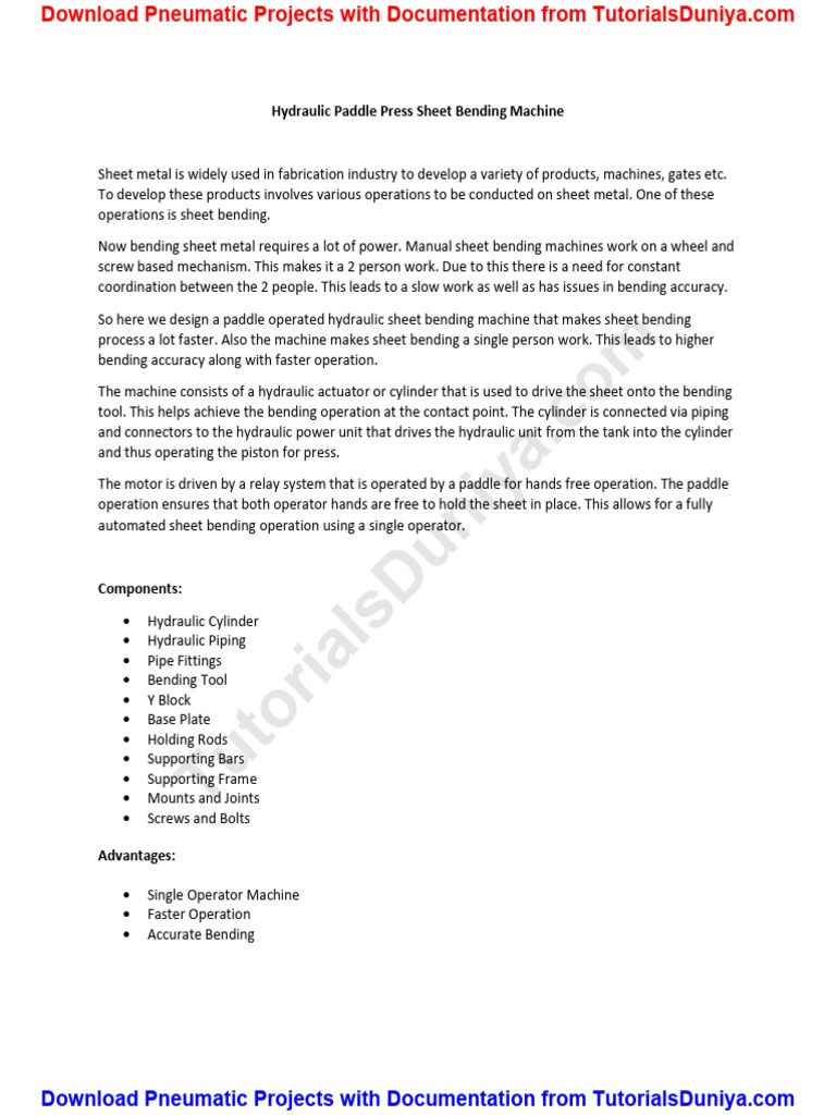 Hydraulic Paddle Press Sheet Metal Bending Machine | PDF | Machines ...