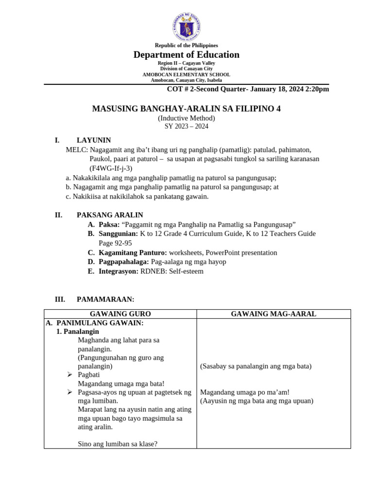 COT 2nd QUARTER FILIPINO4 | PDF