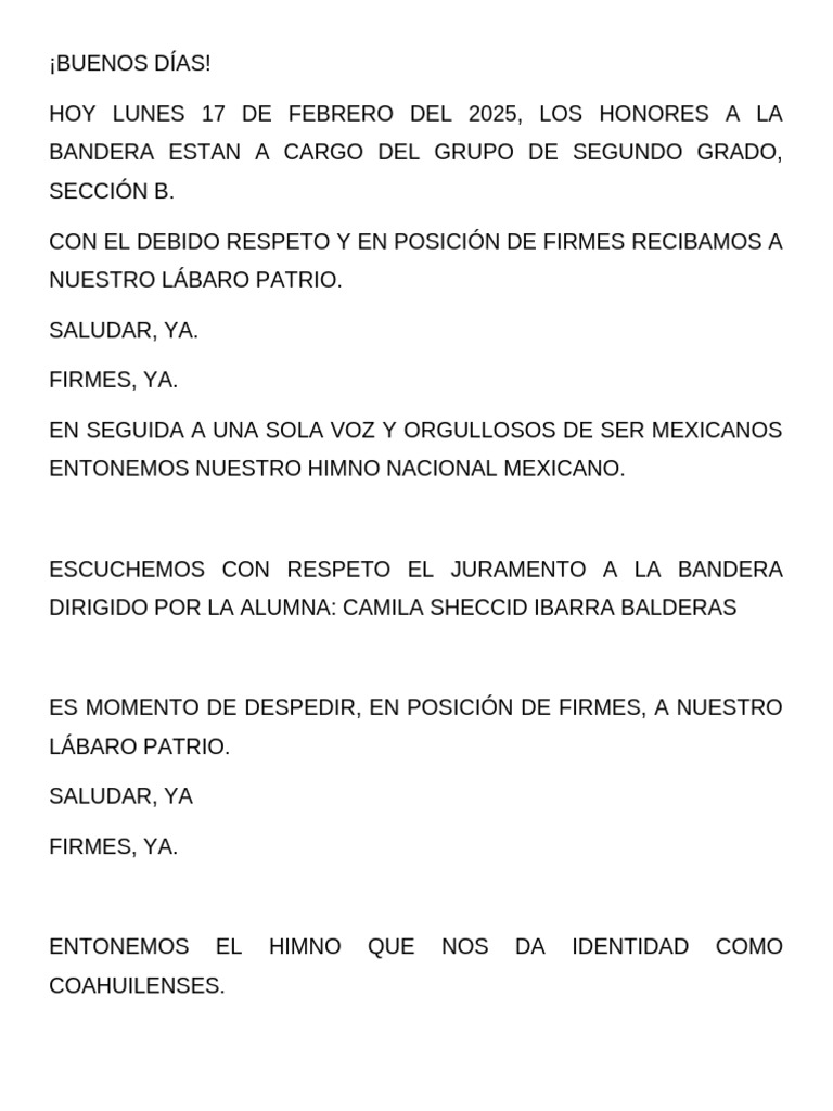 Saludo A La Bandera Mes 07 de Oct 2024 | PDF