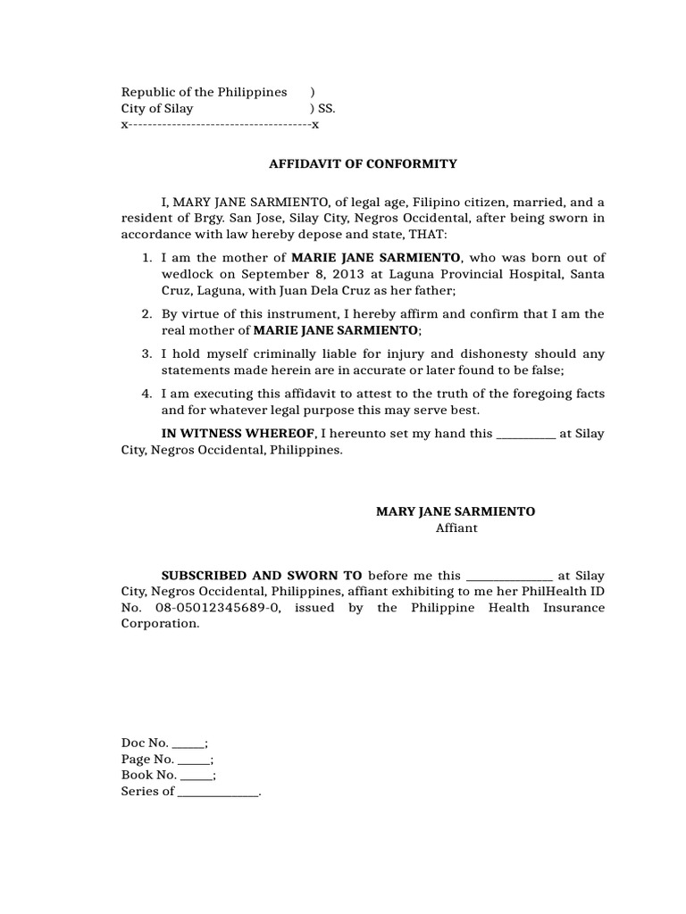 Affidavit of Conformity Sample 1 | PDF