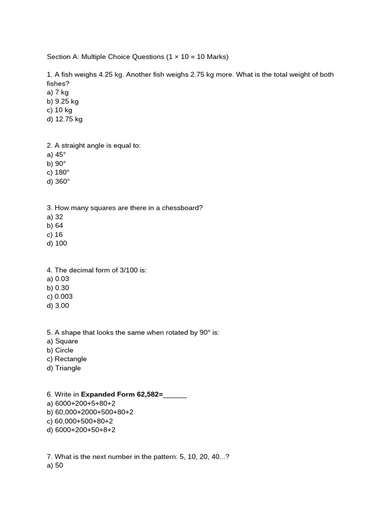 Class 5 Maths Assessment Worksheet | PDF | Area | Geometry
