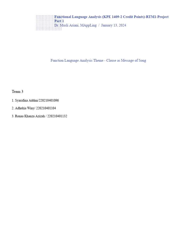 RTM 1 FLA TEAM PROJECT ON THEME-recess | PDF | Clause | Subject (Grammar)