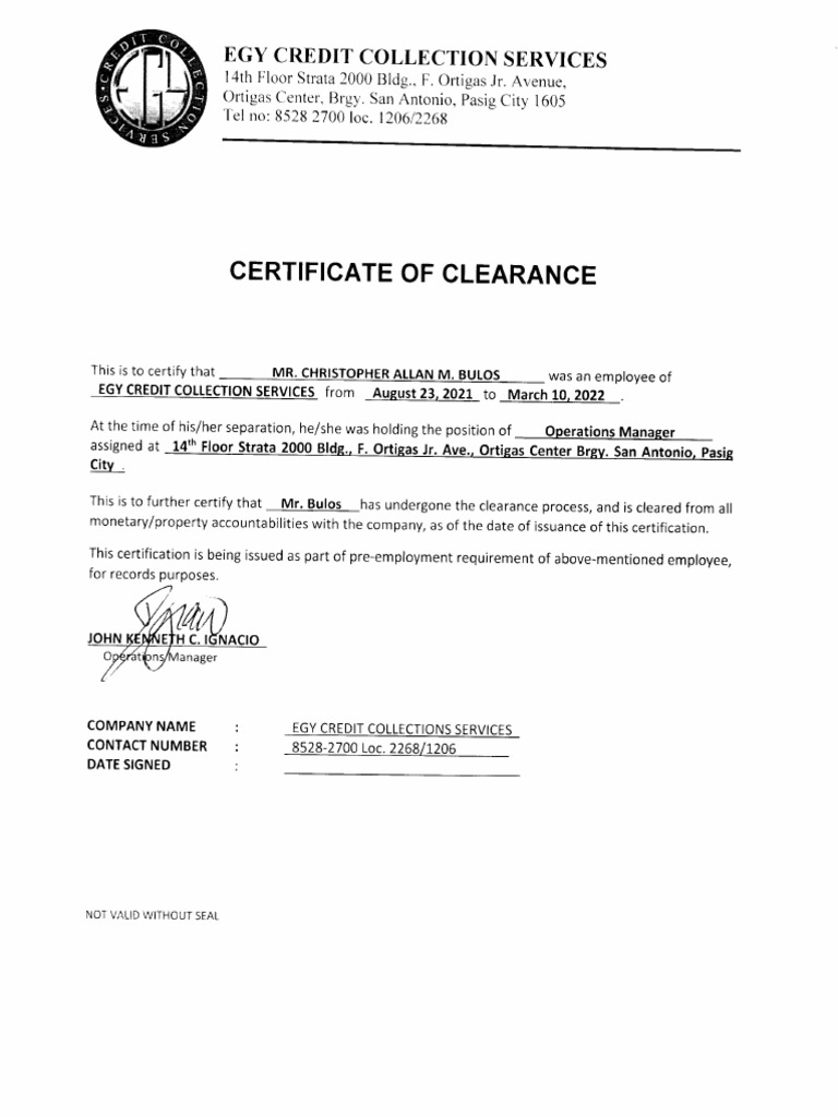 Cambulos Egy Clearance | PDF