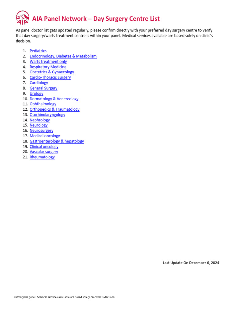 AIA Day Surgery Centre Guide | PDF | Medicine | Gynaecology