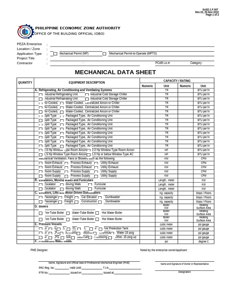 Template Mechanical Data Sheet | PDF | Air Conditioning | Water Heating